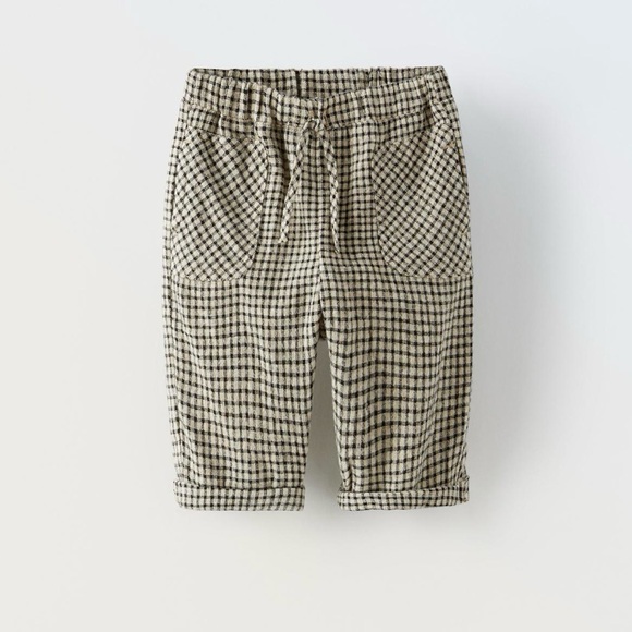 Zara | Bottoms | Zara Gingham Pants Beigeblack 36m | Poshmark